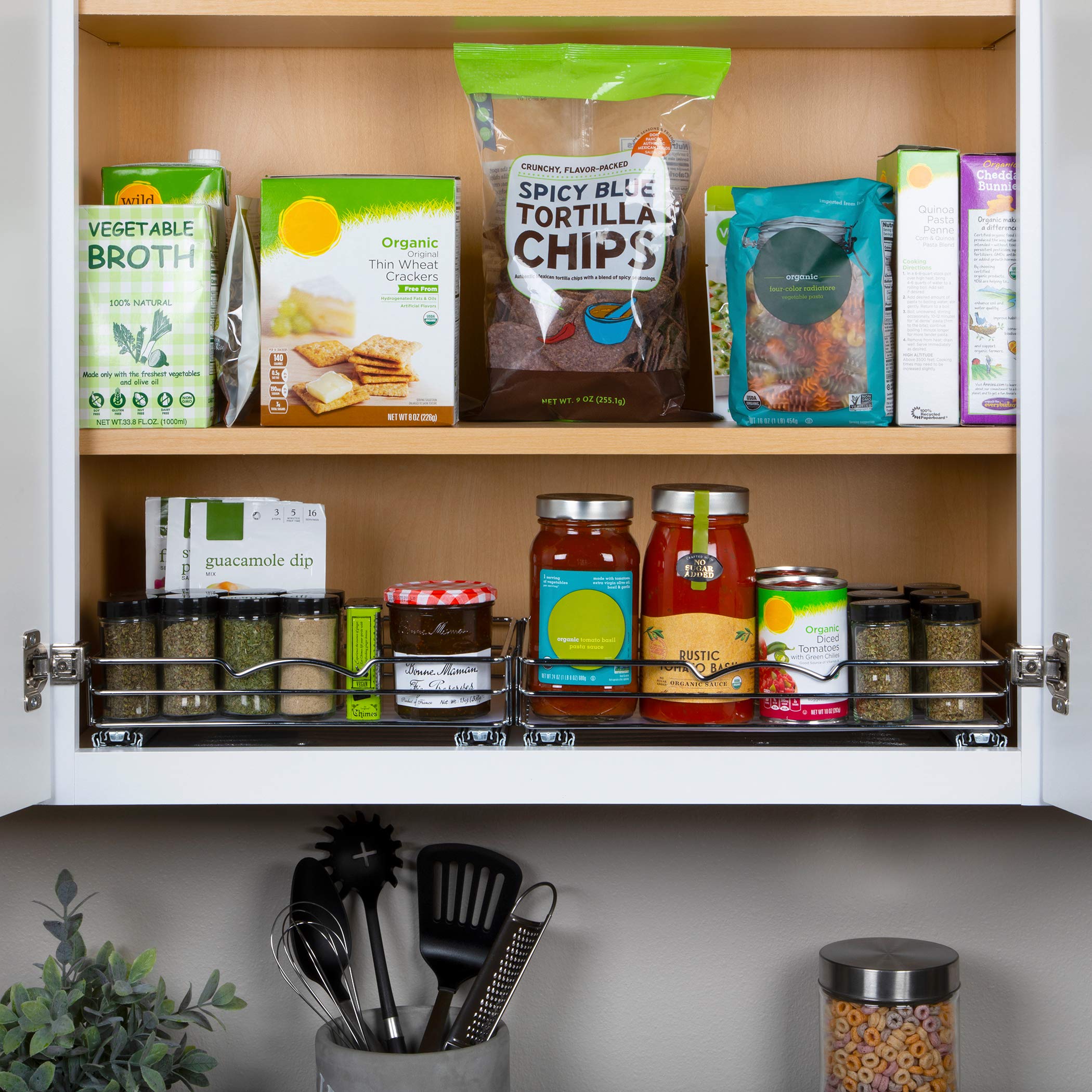Pull Out Cabinet Organizer for Spices, Cans - Heavy Duty with Lifetime Limited Warranty- Pull Out Spice Rack- Cabinet Pull Out Shelf for Cans,Dishes, Etc, 14-3/8"Wx 10-1/2"D x 2-3/4β H, Chrome