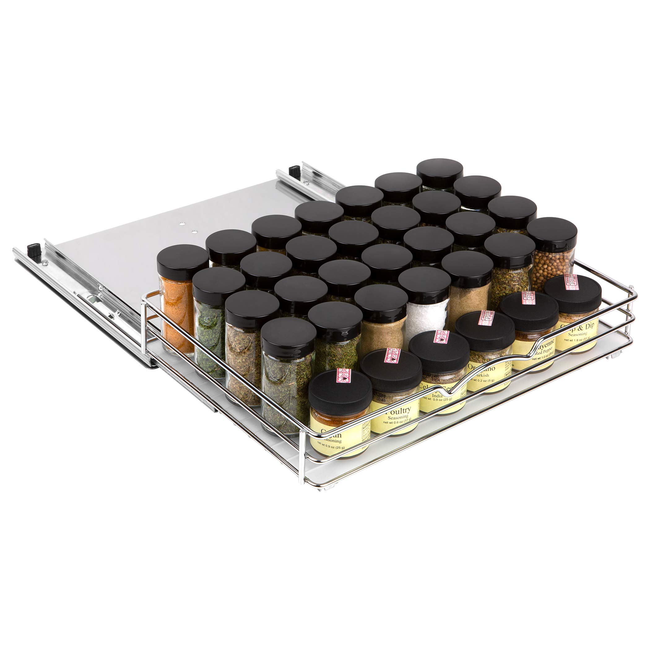 Pull Out Cabinet Organizer for Spices, Cans - Heavy Duty with Lifetime Limited Warranty- Pull Out Spice Rack- Cabinet Pull Out Shelf for Cans,Dishes, Etc, 14-3/8"Wx 10-1/2"D x 2-3/4β H, Chrome