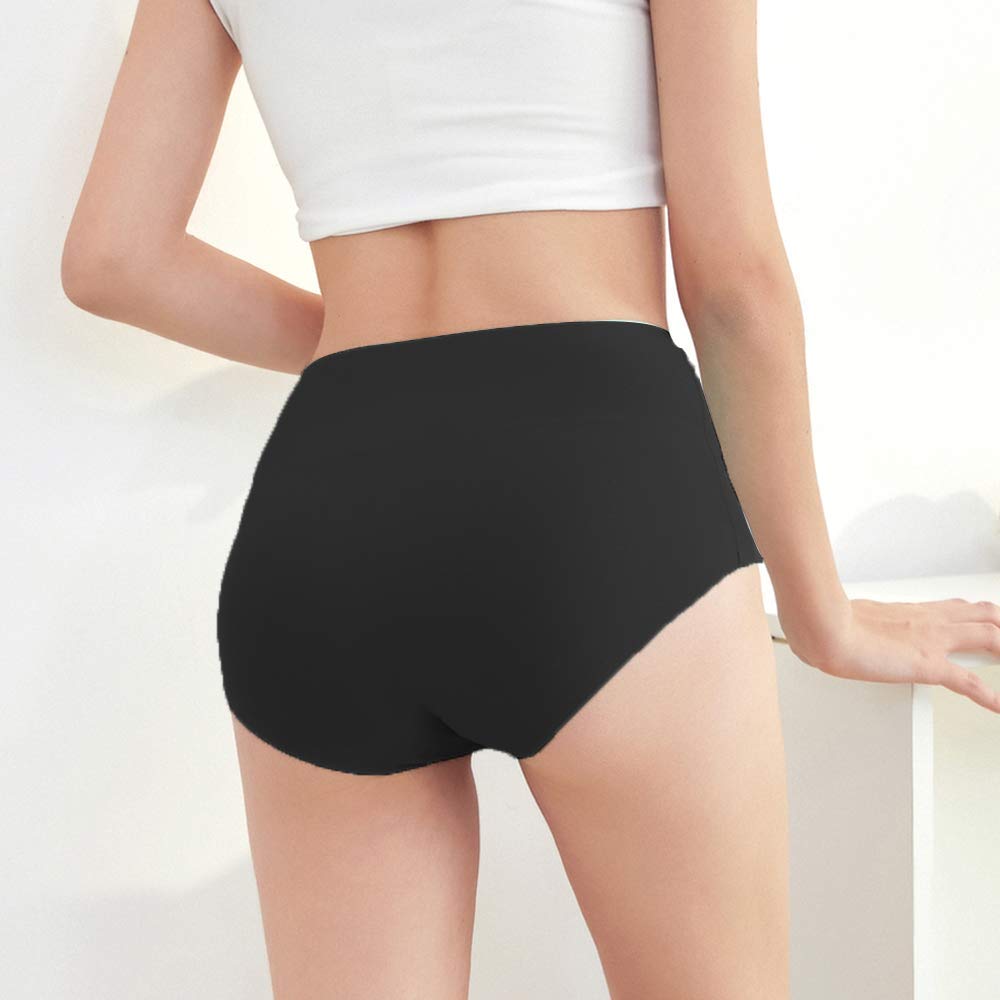 FallSweet No Show High Waist Briefs Underwear for Women Seamless Panties,Pack of 4 (Black4, L)