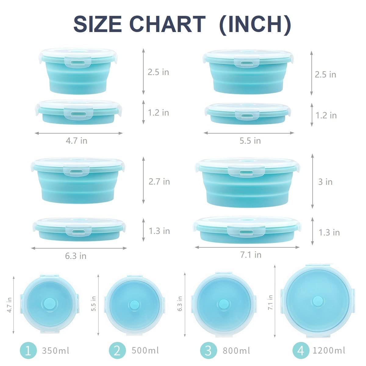 Collapsible Bowls For Camping Rv Storage and Organization ideas Accessories, Set of 4 Round Silicone Food Storage Containers with Lids, Camper Kitchen Essentials for Travel Trailers Inside, Blue