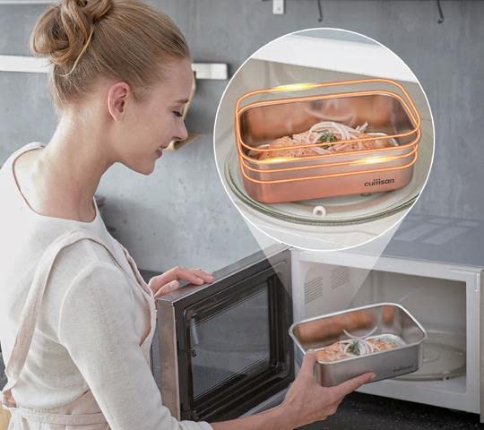CUITISAN FLORA RECTANGLE AIRTIGHT CONTAINER NO.8 60.8oz, STAINLESS STEEL FOOD CONTAINER, WATERPROOF, MICROWAVE and DISHWASHER AVAILABLE