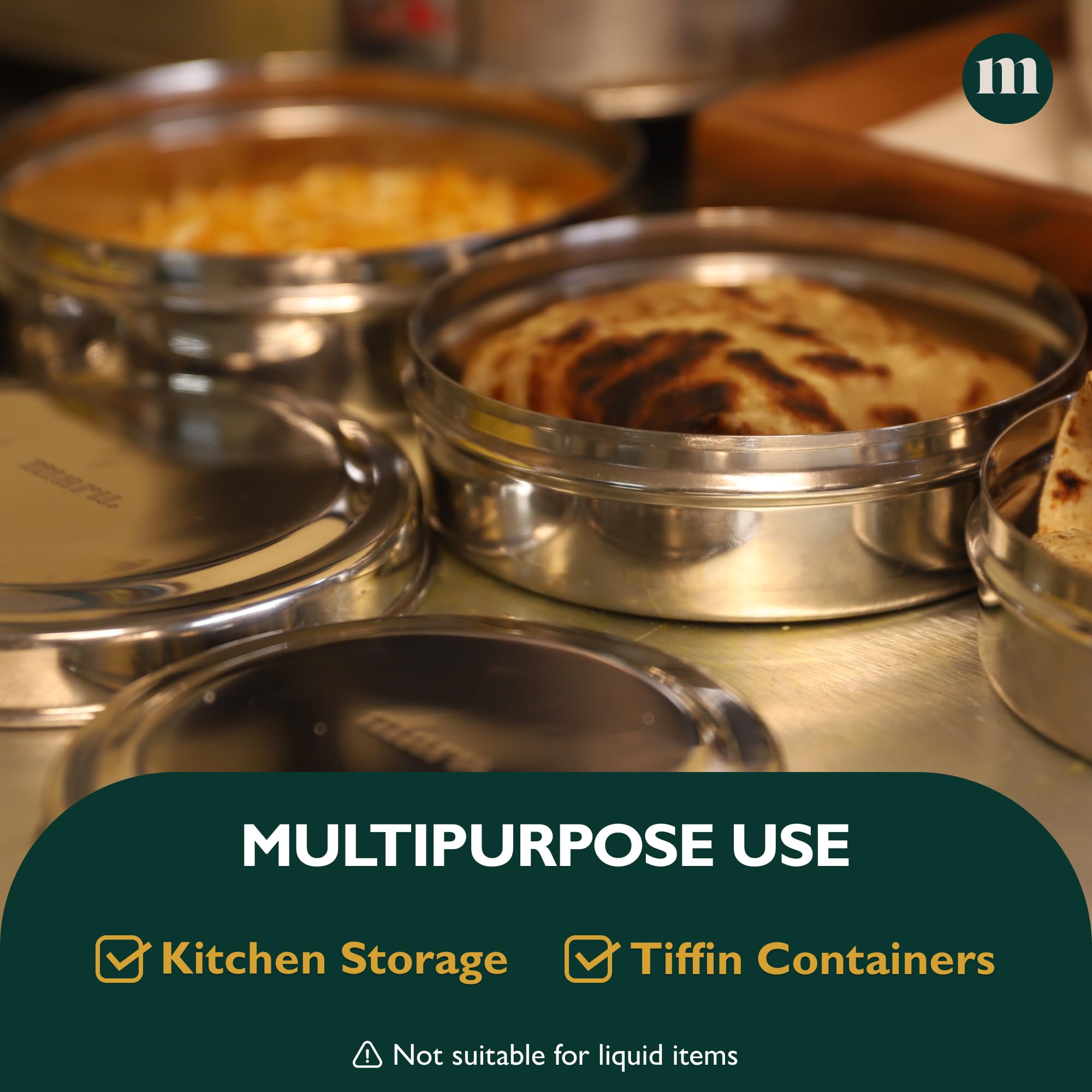 MARU Stainless Steel Airtight Food Storage Containers - Kitchen Set with Lids, Ideal for Flour Storage, Perfect Kitchen Canisters for Food Storage Set of 3Pcs (300ML, 475ML, 600ML)