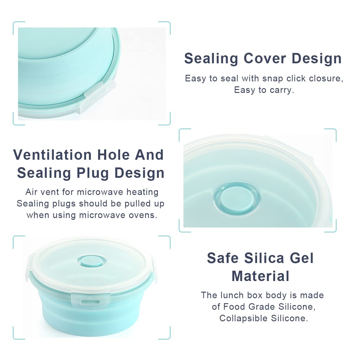 Collapsible Bowls For Camping Rv Storage and Organization ideas Accessories, Set of 4 Round Silicone Food Storage Containers with Lids, Camper Kitchen Essentials for Travel Trailers Inside, Blue