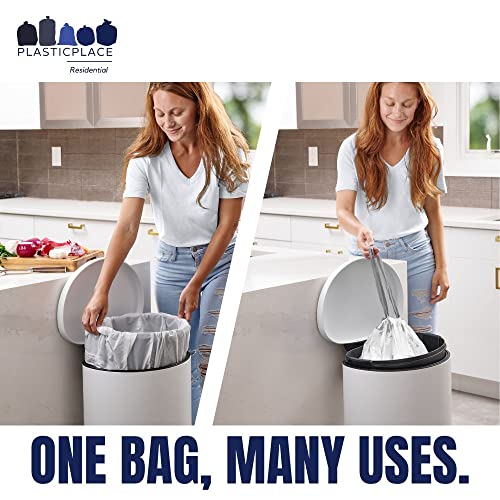 Plasticplace Custom Fit Trash Bags simplehuman (x) Code Q Compatible (200 Count) White Drawstring Garbage Liners 13-17 Gallon