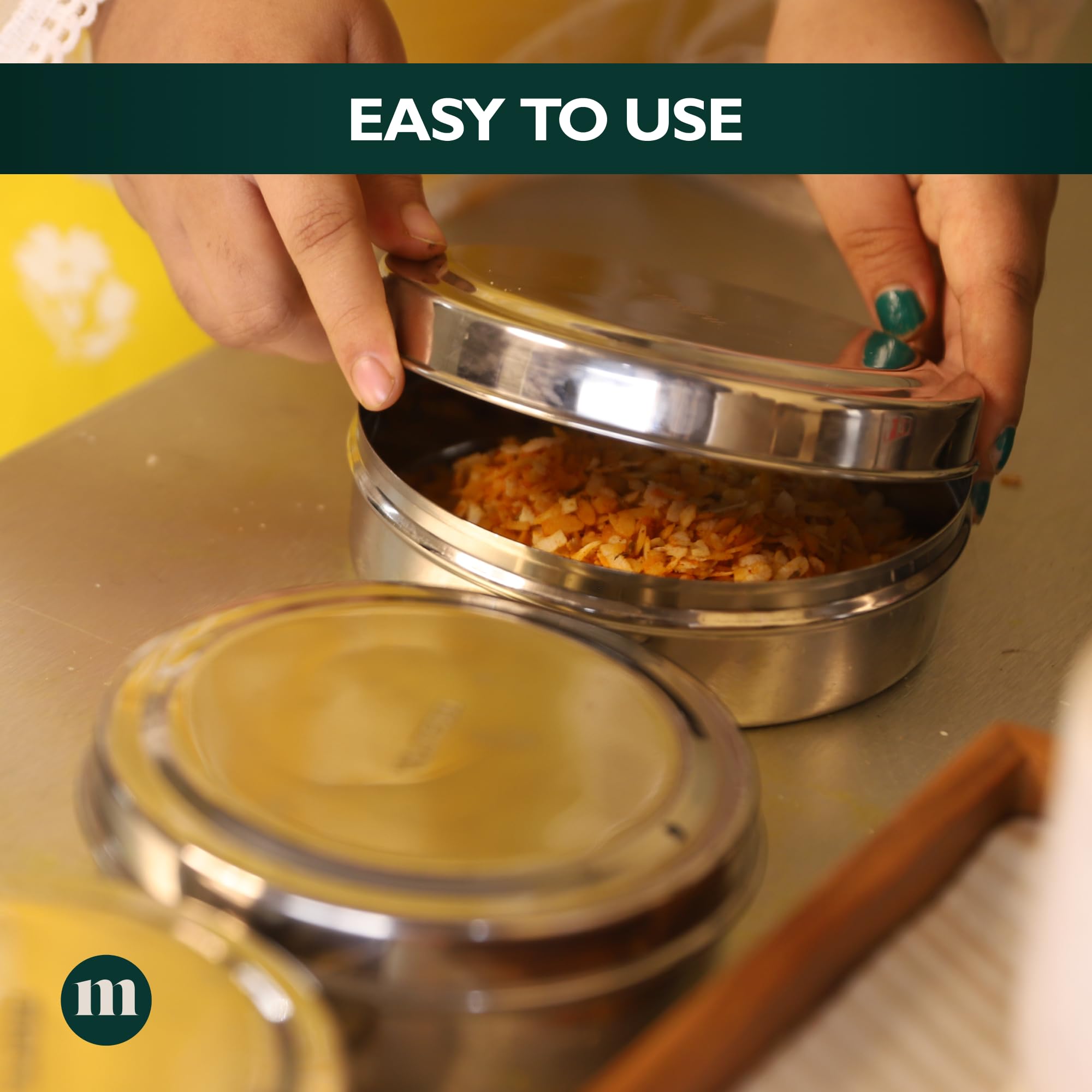 MARU Stainless Steel Airtight Food Storage Containers - Kitchen Set with Lids, Ideal for Flour Storage, Perfect Kitchen Canisters for Food Storage Set of 3Pcs (300ML, 475ML, 600ML)