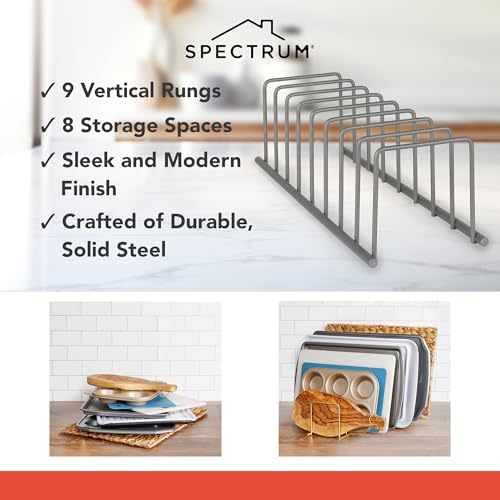 Spectrum Dish Drying Rack for Kitchen Counter, Euro Kitchen Organizer (Industrial Gray) - Space-Saving Dish Rack Holder - Dish Drainer for Pots & Pans, Plates, Cutting Boards, Serving Trays & Lids