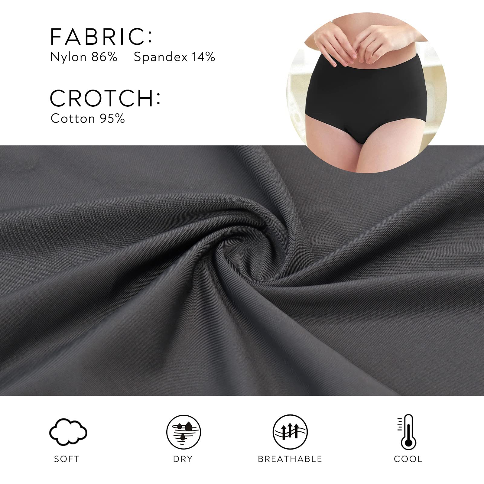 FallSweet No Show High Waist Briefs Underwear for Women Seamless Panties,Pack of 4 (Black4, L)
