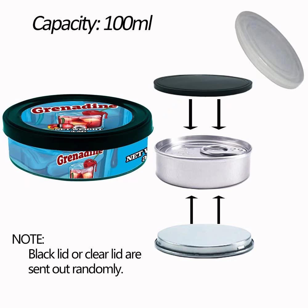 Self-Seal Cali Tin Can with Ring Lid and Labels, Side Stickers, Pressitin Stickers, Tin Tuna Can - No Tools Needed - 100ml/3.5g