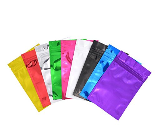 100PCS Metallic Foil Open Top Sealable Bags Double-Sided Color Mylar Foil Flat Heat Sealable Sample Zipper Bag Durable Food Storage Bag With Tear Notches Pouches Bag For Candy Tea Sugar(3.4"x5")