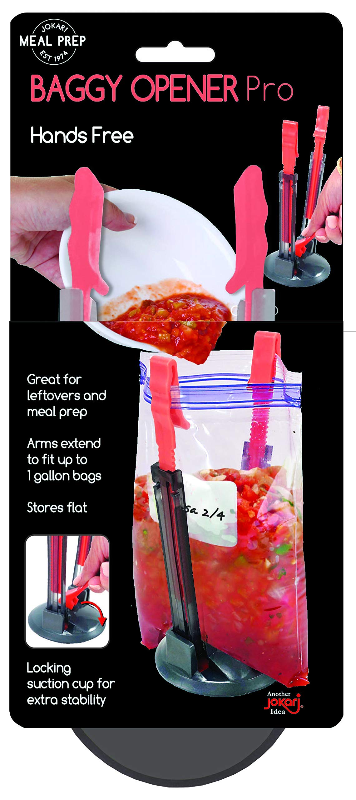 Jokari Suction Cup Fortified Baggy Rack 4 Pack For More Stability When Filling Plastic Freezer Storage Zip Lock Bags. Sturdy Clips Hold Containers Open to Pour Leftovers and Meal Prep Ingredients.