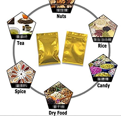 100PCS Metallic Foil Open Top Sealable Bags Double-Sided Color Mylar Foil Flat Heat Sealable Sample Zipper Bag Durable Food Storage Bag With Tear Notches Pouches Bag For Candy Tea Sugar(3.4"x5")