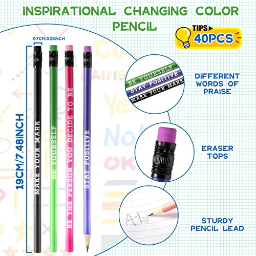 40 Pcs Motivational Pencils Color Changing Mood Pencil Inspirational Pencil Cute Pencil Personalized Pencil with Saying Heat Activated Pencil For Student(Simple Color,Classic Style)
