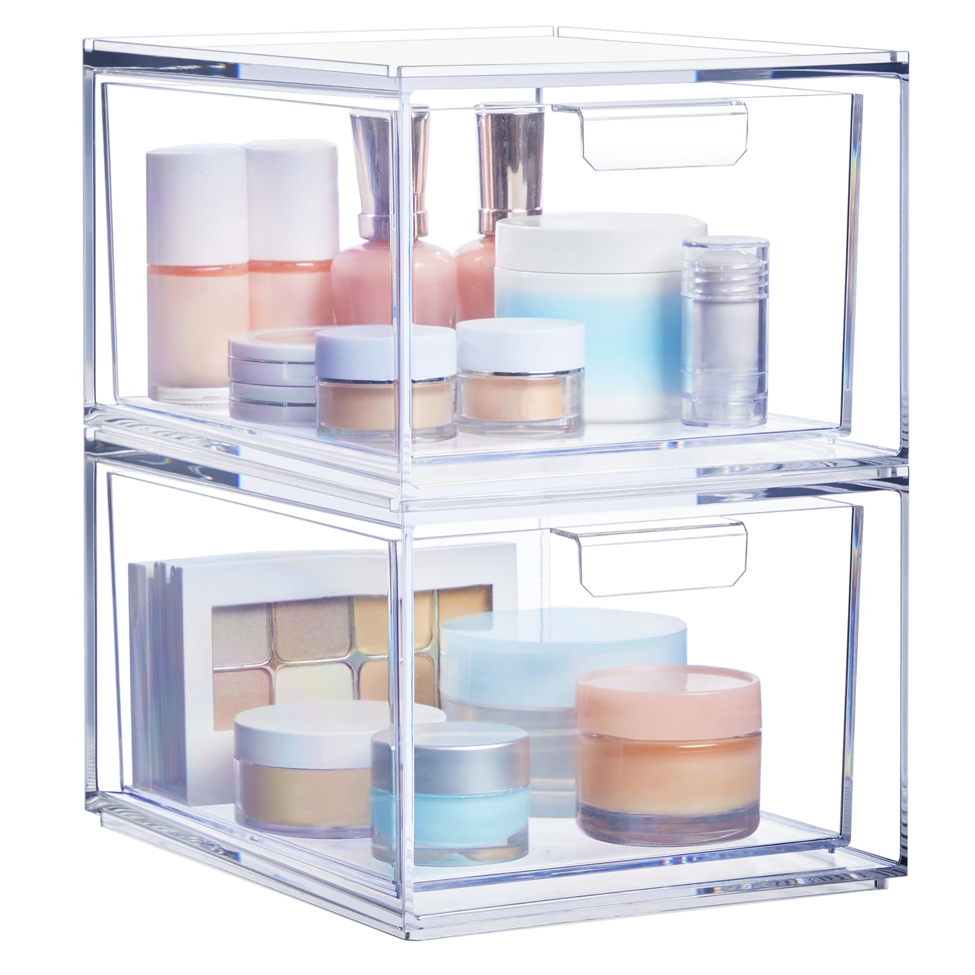 STORi 2-Pack Audrey Stackable Clear Plastic Organizer Drawers | 4.5-Inches Tall | Organize Cosmetics and Beauty Supplies on a Vanity | Made in USA