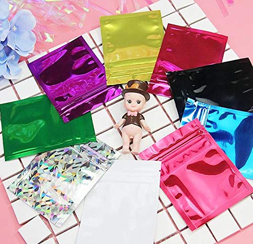 100PCS Metallic Foil Open Top Sealable Bags Double-Sided Color Mylar Foil Flat Heat Sealable Sample Zipper Bag Durable Food Storage Bag With Tear Notches Pouches Bag For Candy Tea Sugar(3.4"x5")