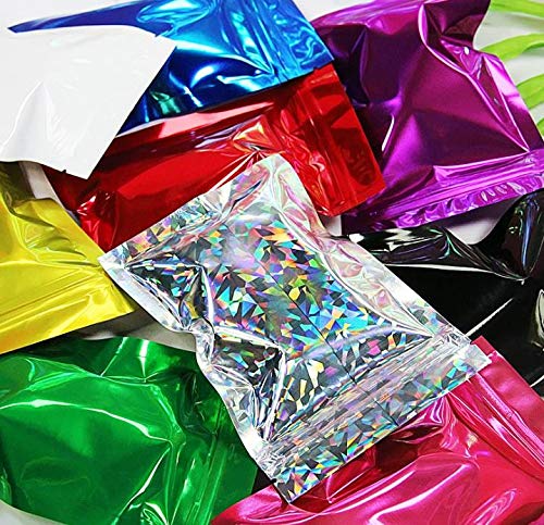 100PCS Metallic Foil Open Top Sealable Bags Double-Sided Color Mylar Foil Flat Heat Sealable Sample Zipper Bag Durable Food Storage Bag With Tear Notches Pouches Bag For Candy Tea Sugar(3.4"x5")