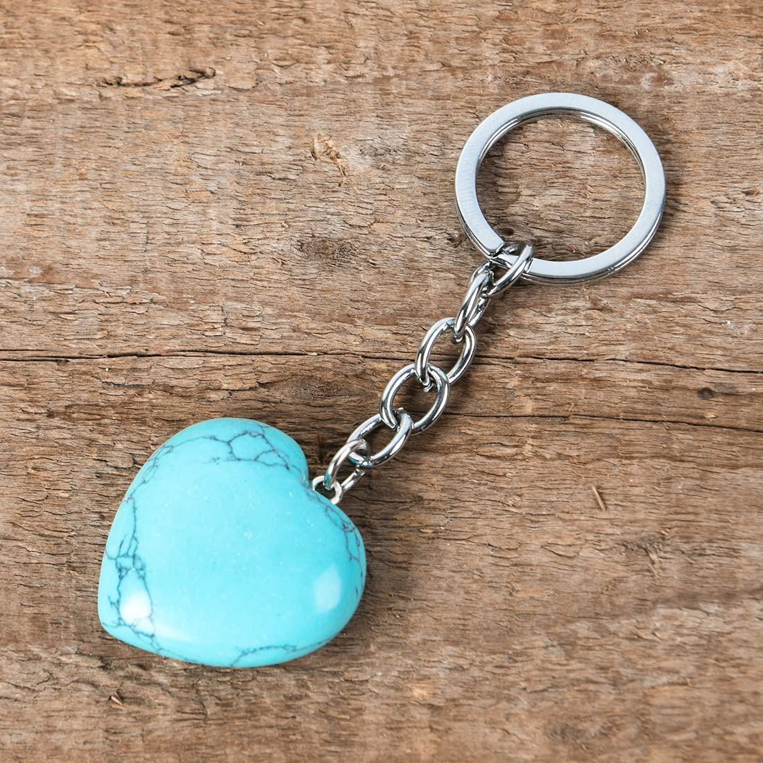 YGLINE Natural Heart Love Crystal Stone Keychain Chakra Reki Healing Crystal Gemstone Bead Keyring (Turquoise)