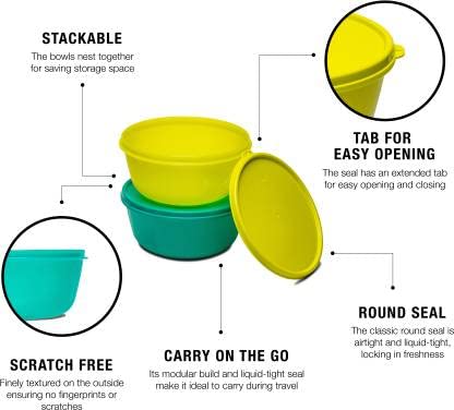 Tupperware Plastic Bowl Fridge Container 1.5 L Pack of 2 (Multicolor)