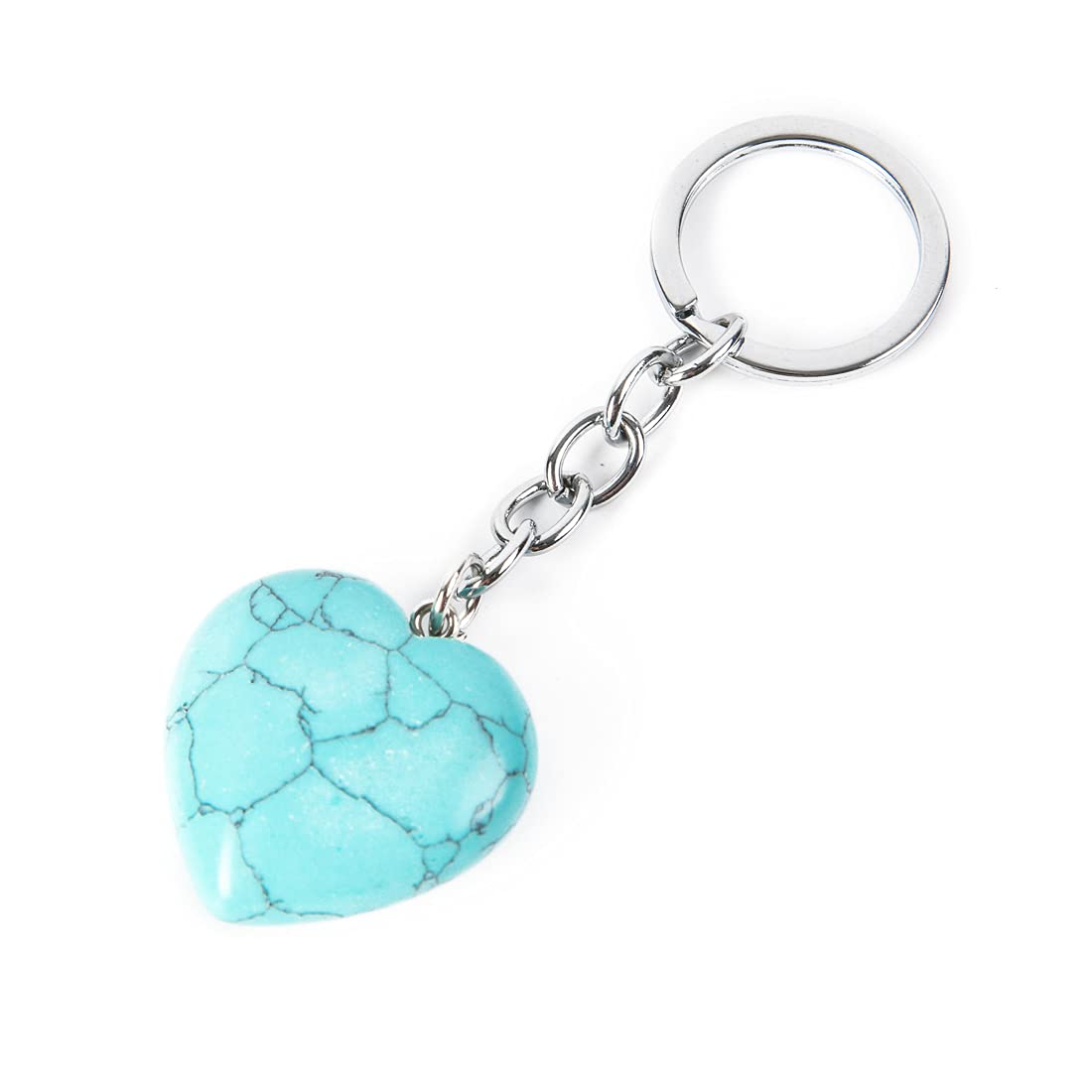 YGLINE Natural Heart Love Crystal Stone Keychain Chakra Reki Healing Crystal Gemstone Bead Keyring (Turquoise)