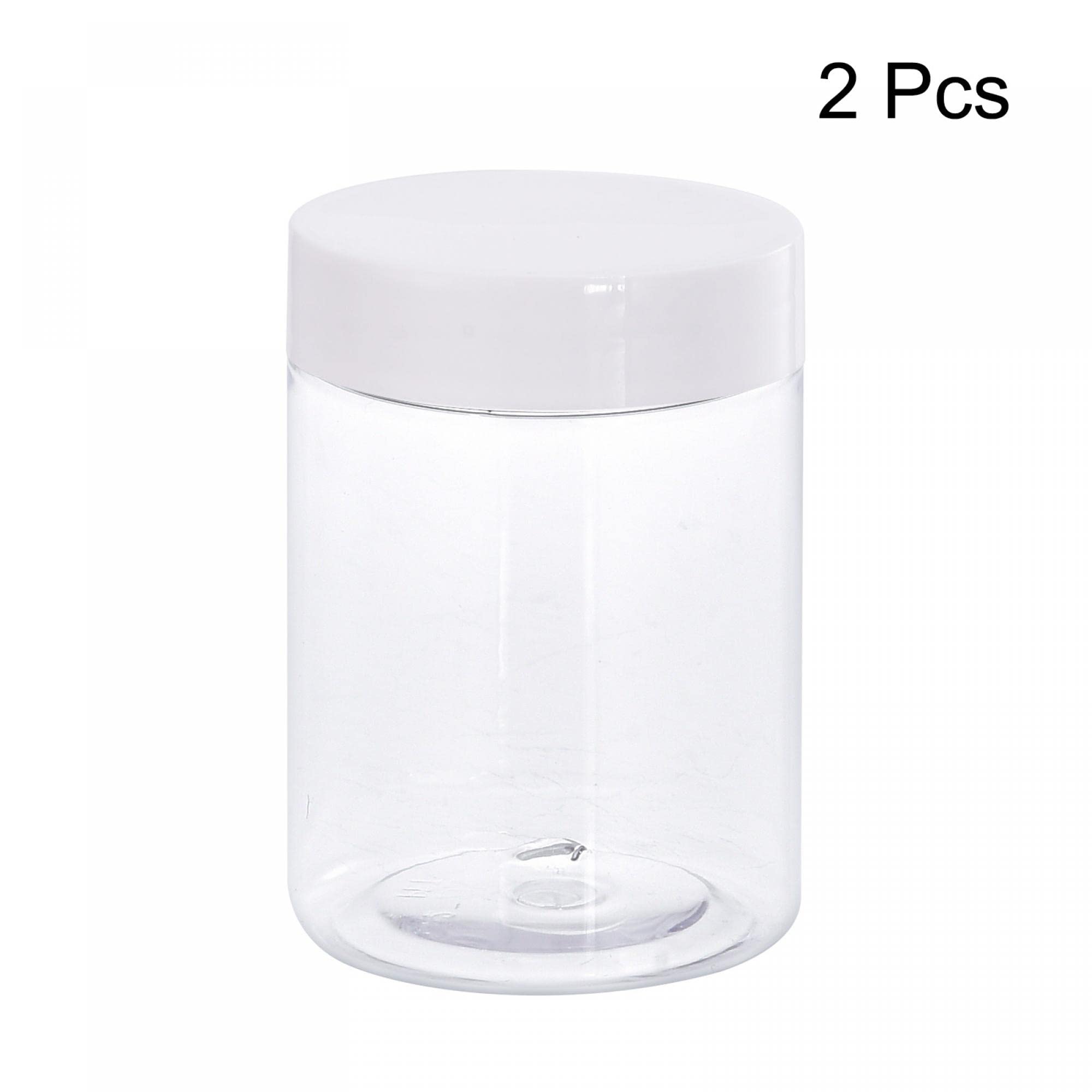 uxcell Round Plastic Jars with White Screw Top Lid, 10oz/ 300ml Wide-mouth Clear Empty Containers for Storage, Organizing, 2Pcs