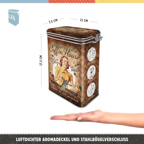 Nostalgic-Art Retro coffee tin box, 44 oz, Coffee House β Gift idea for coffee fans, metal clip top can, vintage design