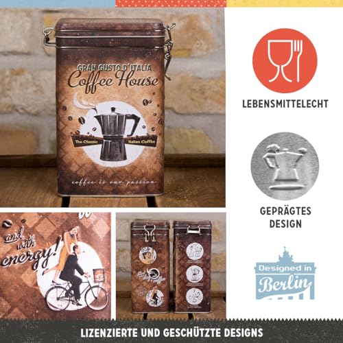 Nostalgic-Art Retro coffee tin box, 44 oz, Coffee House β Gift idea for coffee fans, metal clip top can, vintage design