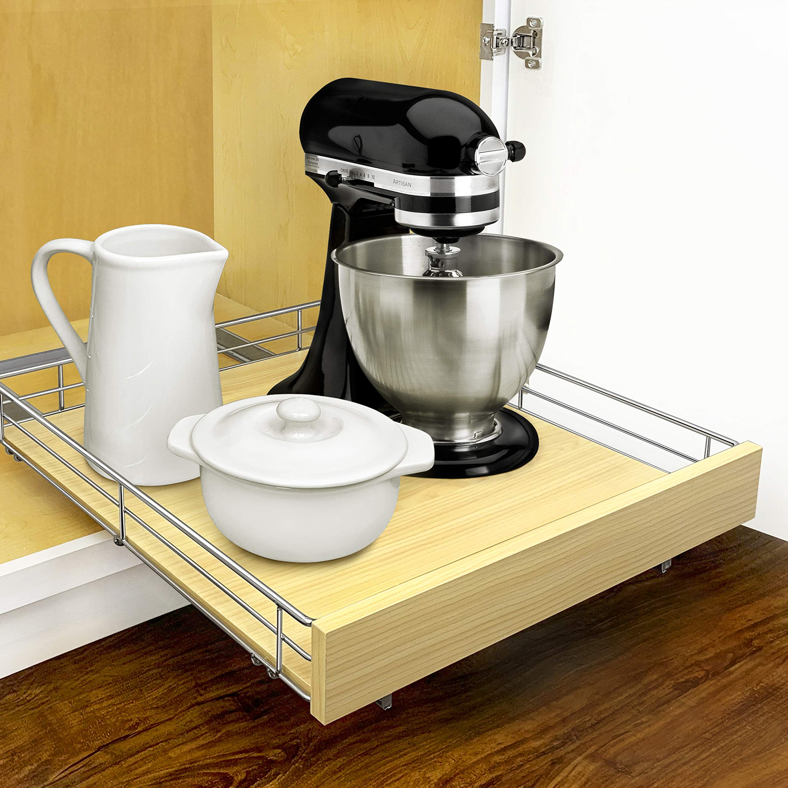 LYNK PROFESSIONAL® SELECT™ Pull Out Cabinet Organizer, 20" x 21" Slide Out Drawers for Kitchen Cabinets - Sliding Pull-Out Pantry Shelves – Home Shelf Organizers - Lifetime Ltd. Warranty, Wood Chrome