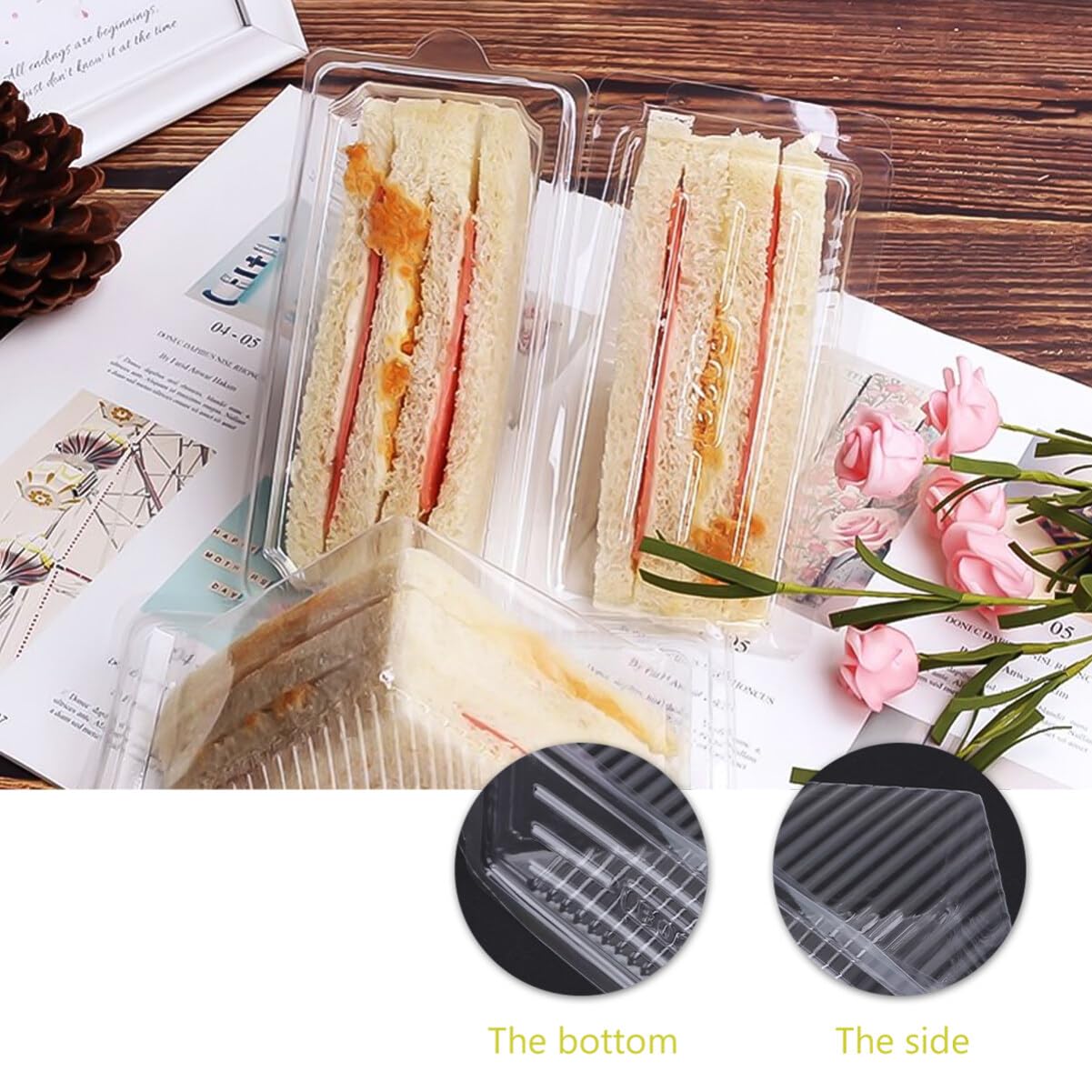 DOITOOL 100Pcs Sandwich Containers Plastic Sandwich Box Plastic Sandwich Triangle Bag