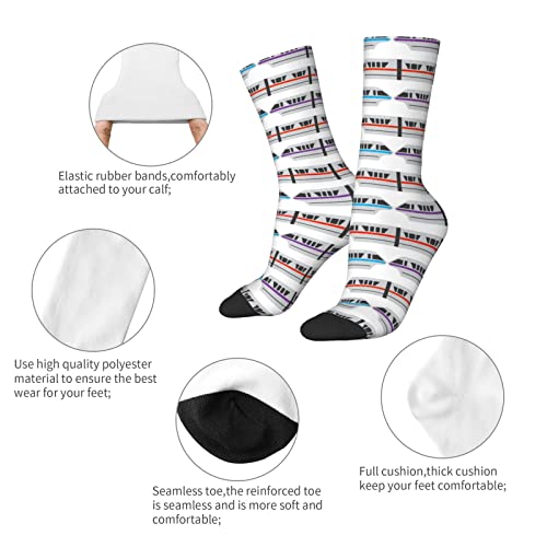 CARRDKDK Winter Mid-calf Socks Crash Color,Scompression thick cotton Monorail Train stockings for Women Mens Medium Sport Black 16In