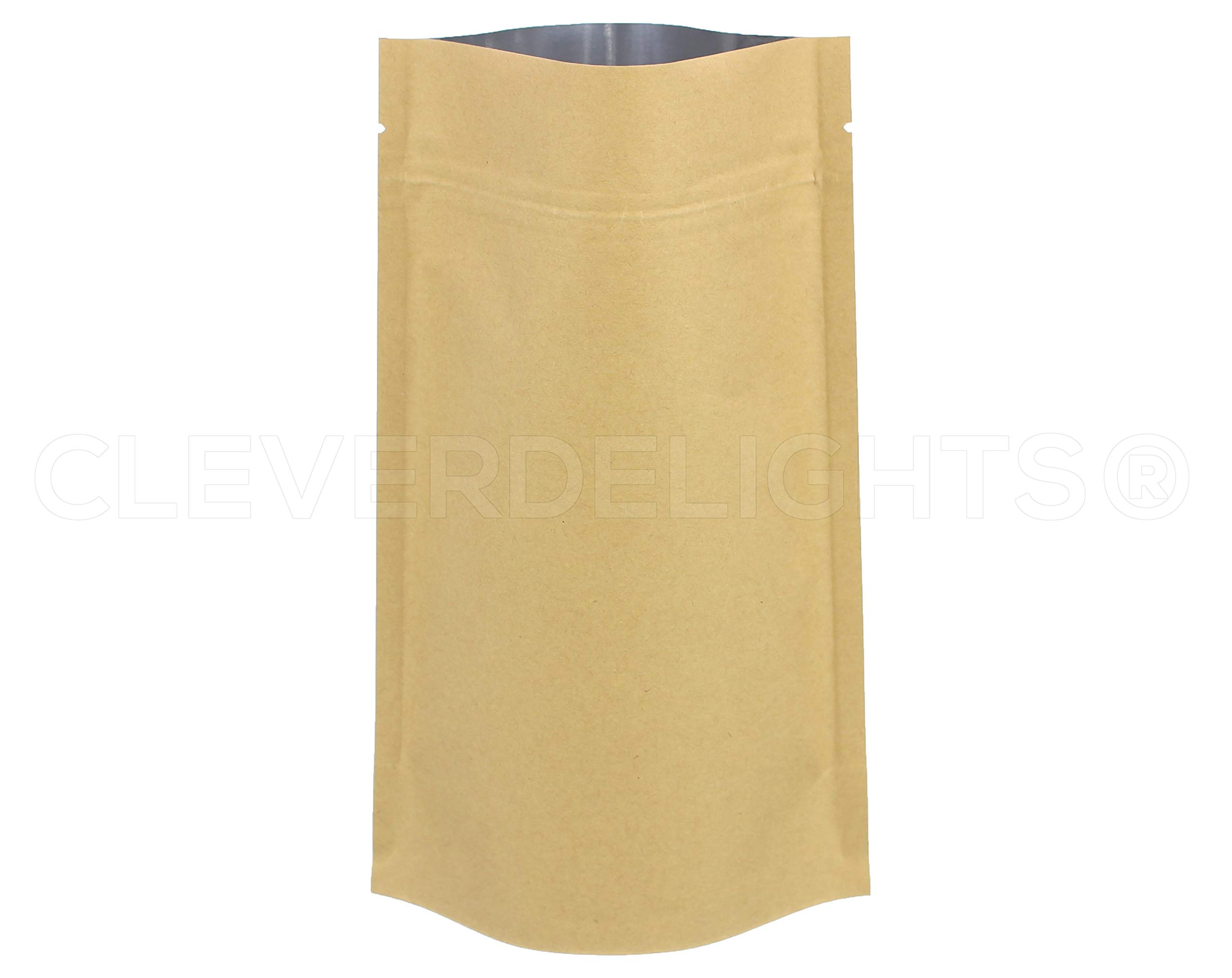 CleverDelights Kraft Stand Up Pouches - 8oz - 50 Pack - 6" x 9" x 3"