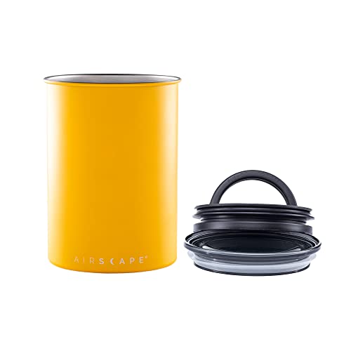 Planetary Design Airscape Stainless Steel Coffee Canister | Food Storage Container | Patented Airtight Lid | Push Out Excess Air Preserve Food Freshness (Medium, Matte Yellow)