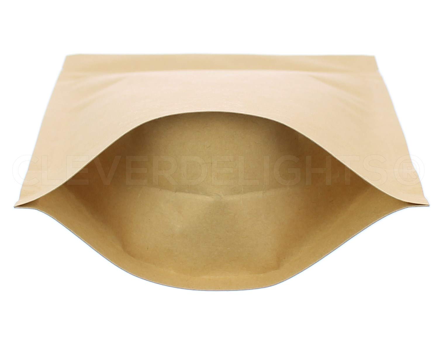 CleverDelights Kraft Stand Up Pouches - 8oz - 50 Pack - 6" x 9" x 3"