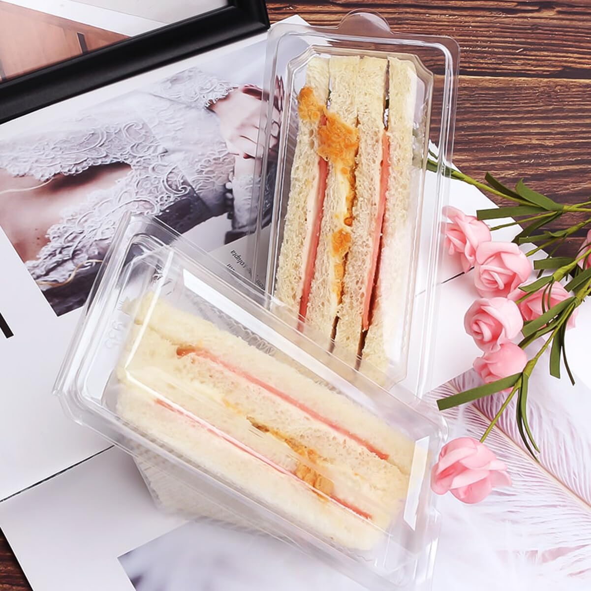 DOITOOL 100Pcs Sandwich Containers Plastic Sandwich Box Plastic Sandwich Triangle Bag