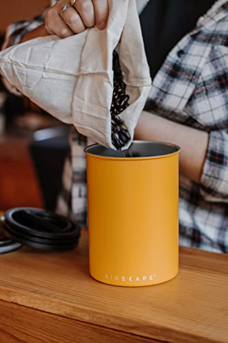 Planetary Design Airscape Stainless Steel Coffee Canister | Food Storage Container | Patented Airtight Lid | Push Out Excess Air Preserve Food Freshness (Medium, Matte Yellow)