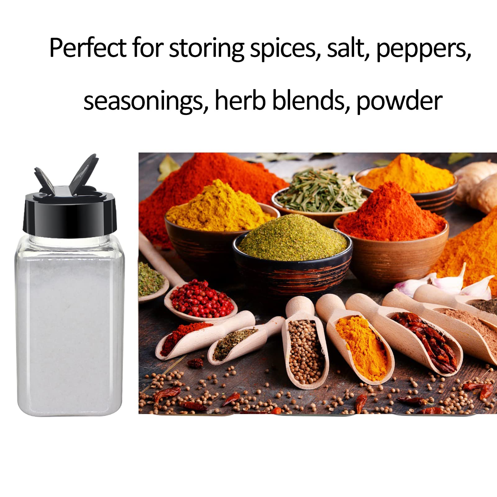 BPFY 12 Pack 4oz Clear Plastic Spice Jars With Black Plastic Lids, Square Spice Bottles, Plastic Seasoning Containers with Chalk Labels, Pen, Funnel, Spice Containers For Kitchen Cabinet