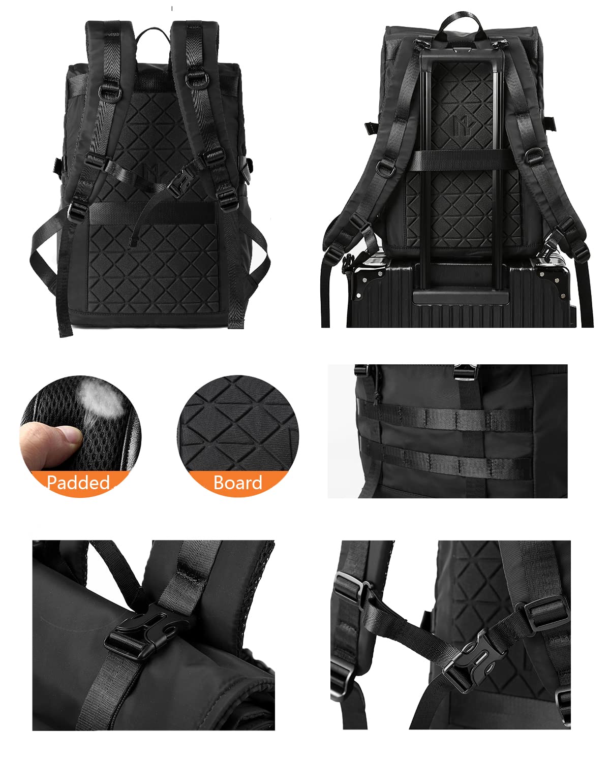 Refutuna Roll Top Backpack for Men, Water Resistant Expandable Rolltop Vintage Rucksack Laptop Backpack for School Commute Business Travel, 40 Max Liter & Fit 17.3 Inch Screen Size Computer(Black)