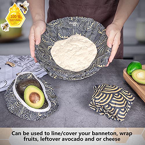 Li'l Things Eco-friendly Beeswax Bowl Covers | Improved Beeswax Coating | Elastic Food Storage Covers | Reusable Lids For Food, Fruits and Leftover | 5 Sizes | 3 Different Themes | Japanese Waves