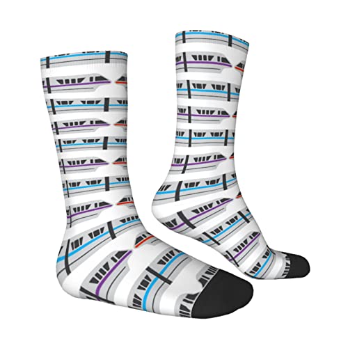 CARRDKDK Winter Mid-calf Socks Crash Color,Scompression thick cotton Monorail Train stockings for Women Mens Medium Sport Black 16In
