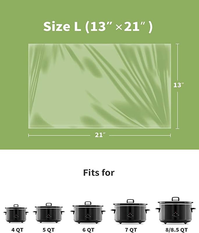 [NEW] KOOC Disposable Slow Cooker Liners and Cooking Bags, 1 Pack(10 Counts), Large Size Pot Liners Fit 4QT to 8.5QT, 13"x 21", Fresh Locking Seal Design, Suitable for Oval & Round Pot, BPA Free