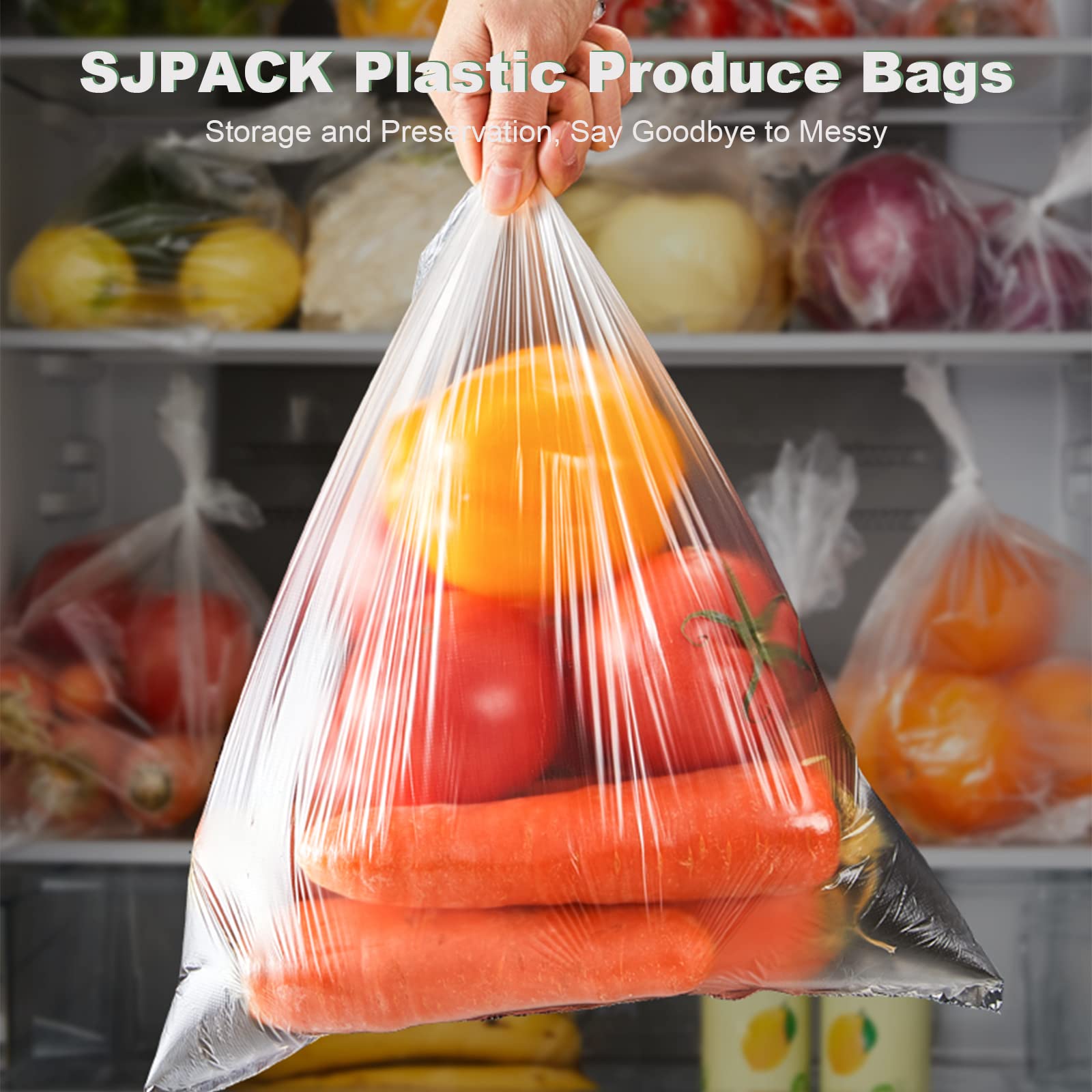 SJPACK Plastic Produce Bag, Clear Food Storage Bags for Fruits, Vegetables, 12 X 20 Inches on a Roll, 350 Bags/Roll