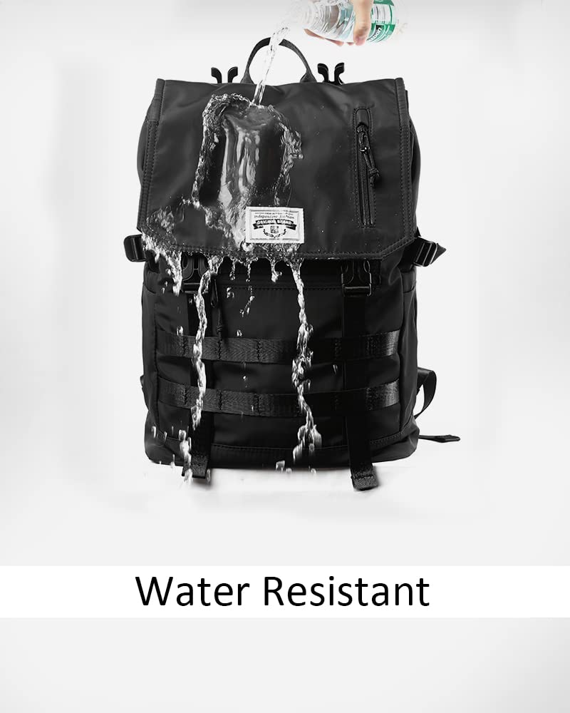 Refutuna Roll Top Backpack for Men, Water Resistant Expandable Rolltop Vintage Rucksack Laptop Backpack for School Commute Business Travel, 40 Max Liter & Fit 17.3 Inch Screen Size Computer(Black)