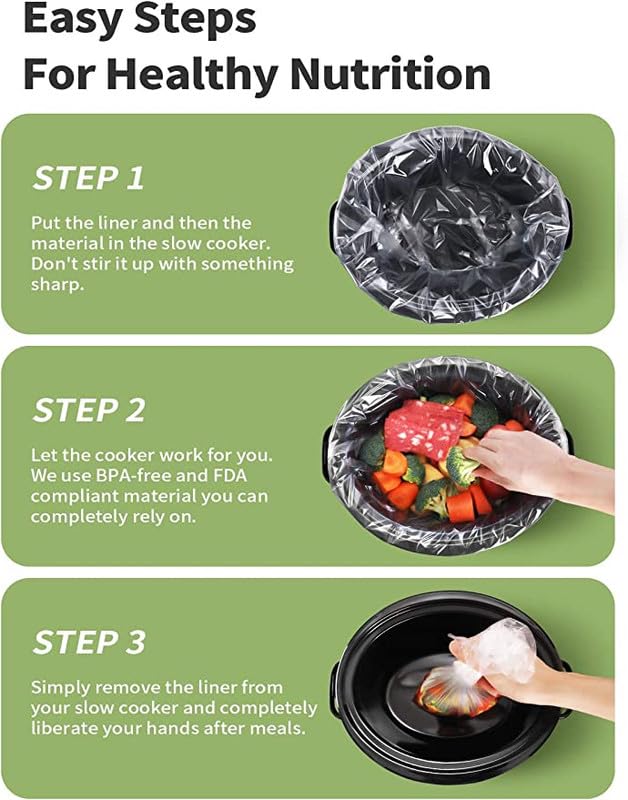 [NEW] KOOC Disposable Slow Cooker Liners and Cooking Bags, 1 Pack(10 Counts), Large Size Pot Liners Fit 4QT to 8.5QT, 13"x 21", Fresh Locking Seal Design, Suitable for Oval & Round Pot, BPA Free