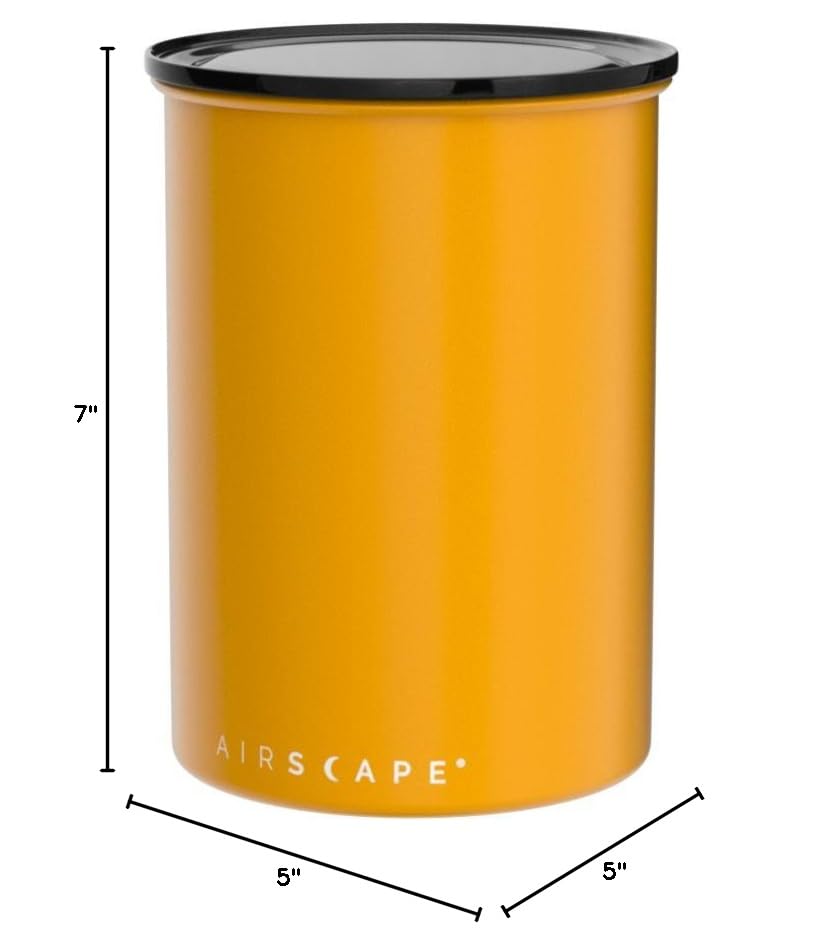 Planetary Design Airscape Stainless Steel Coffee Canister | Food Storage Container | Patented Airtight Lid | Push Out Excess Air Preserve Food Freshness (Medium, Matte Yellow)