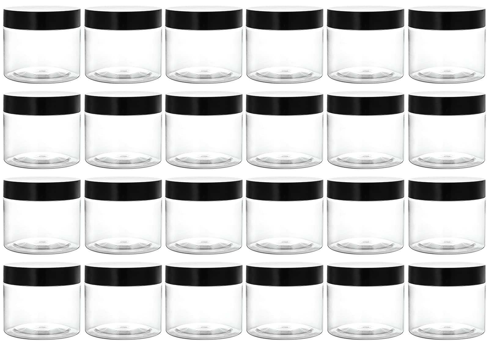 Tosnail 24 Pack 5 oz Clear Plastic Jars with Black Lids, Leak-Proof Round Food Safe Storage Container Can for Kitchen Use, Beauty Products, Spices and More
