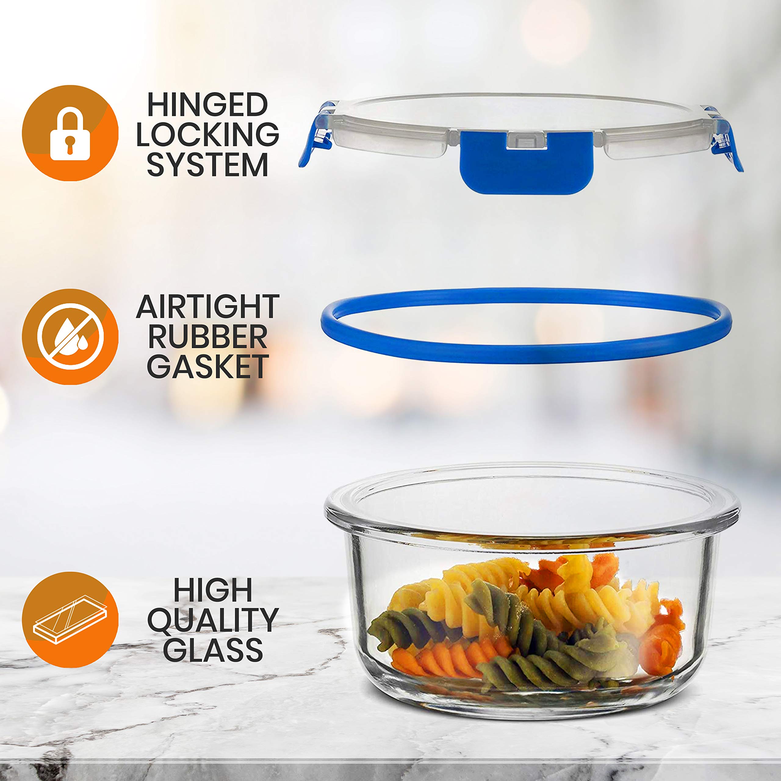 NutriChef 24pcs Glass Food Storage Containers, (12 Stackable Heavy Duty Meal Prep Containers w/ 12 Airtight Lids), Microwave, Freezer, & Dishwasher Safe for Food, Snacks, Fruit & More, (Blue)