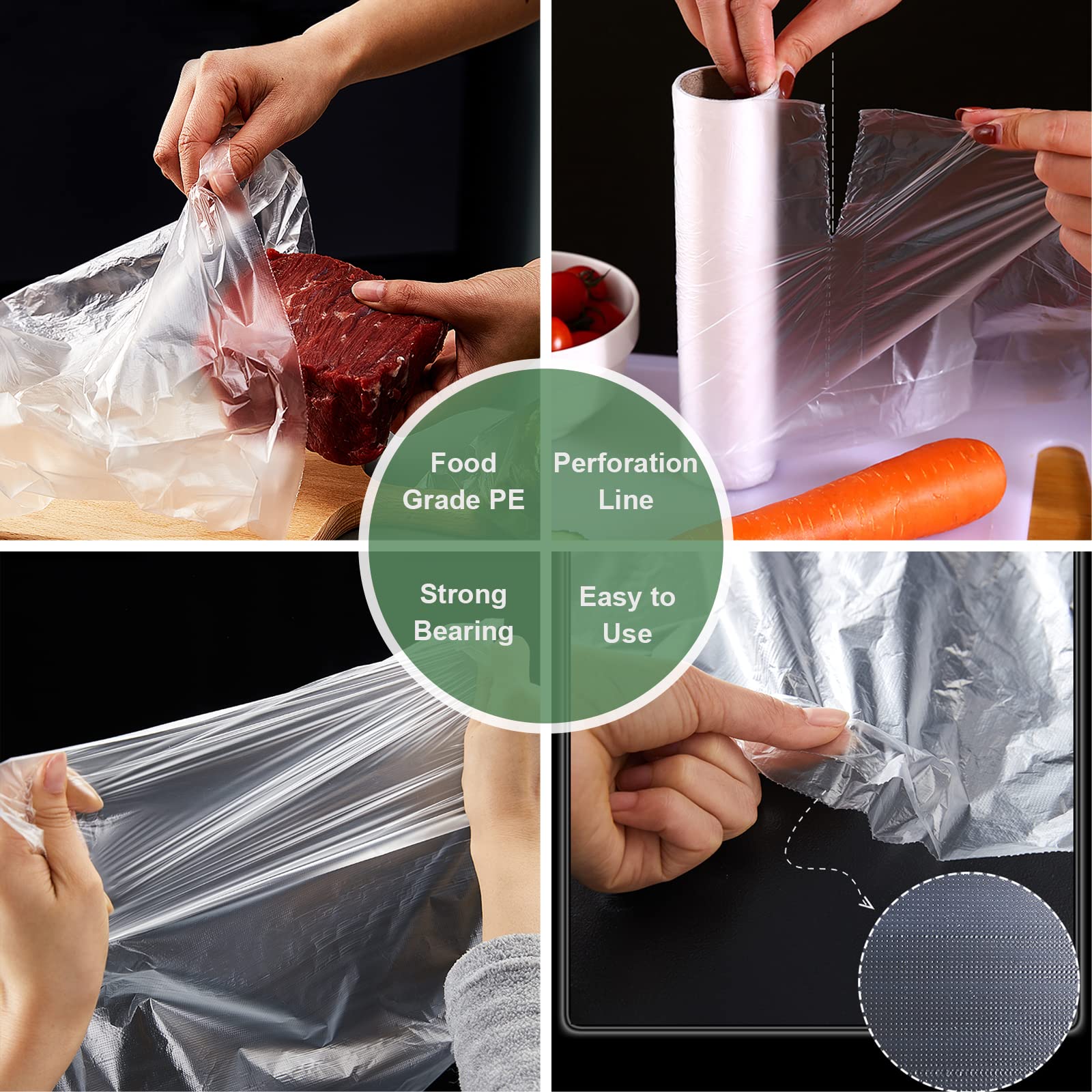 SJPACK Plastic Produce Bag, Clear Food Storage Bags for Fruits, Vegetables, 12 X 20 Inches on a Roll, 350 Bags/Roll