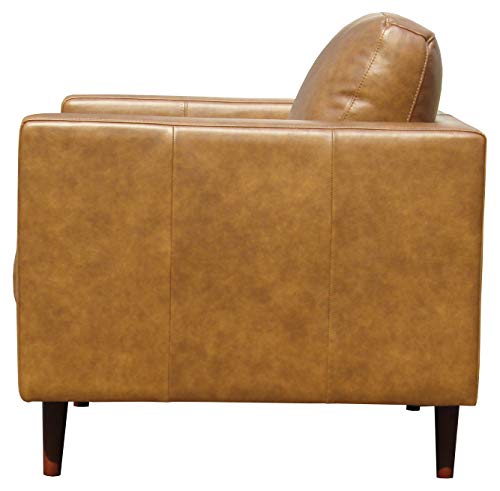 Amazon Brand – Rivet Revolve Modern Leather Armchair with Tapered Legs, 33"W, Caramel