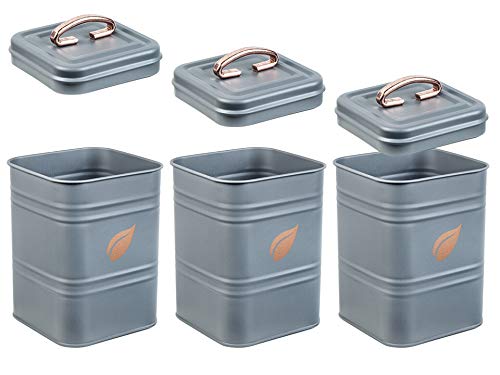 Saf-Care Design Canister Kitchen Cabinet Food Storage Containers, Pack of 3 Silver