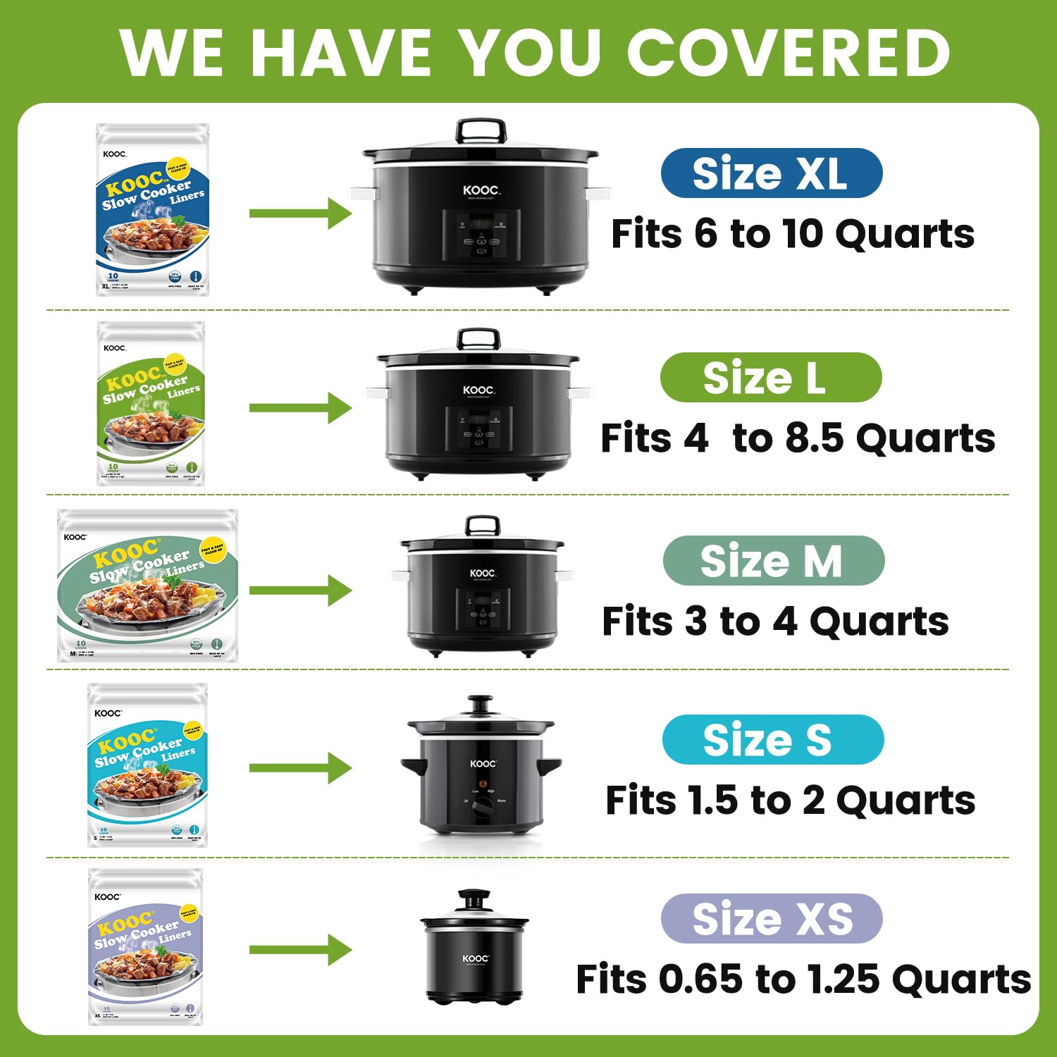 [NEW] KOOC Disposable Slow Cooker Liners and Cooking Bags, 1 Pack(10 Counts), Large Size Pot Liners Fit 4QT to 8.5QT, 13"x 21", Fresh Locking Seal Design, Suitable for Oval & Round Pot, BPA Free