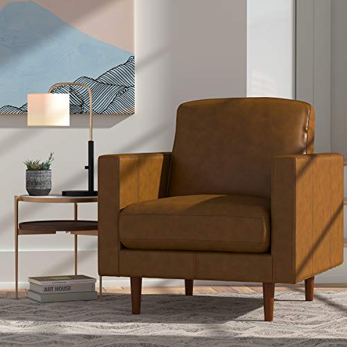 Amazon Brand – Rivet Revolve Modern Leather Armchair with Tapered Legs, 33"W, Caramel