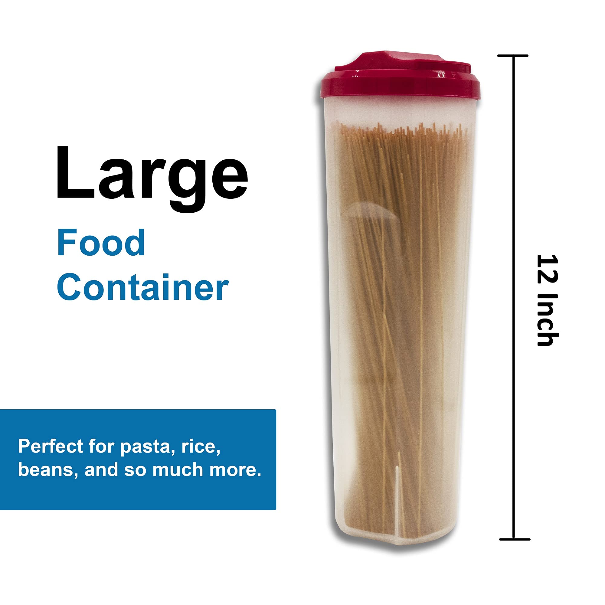 Bella Electronics Pasta/Noodle Cereal Keeper Plastic Tall Jar with Lid (Maroon Rectangular, 11 inches)
